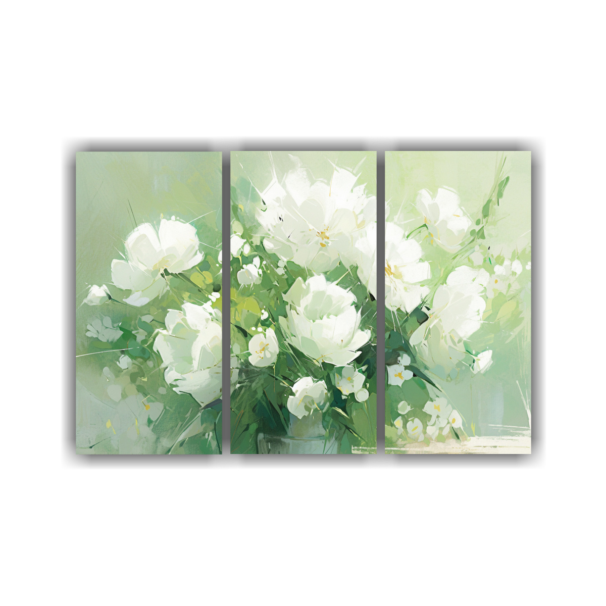 Cuadro Floral En Lienzo Verde Y Blanco - DecoCuadros