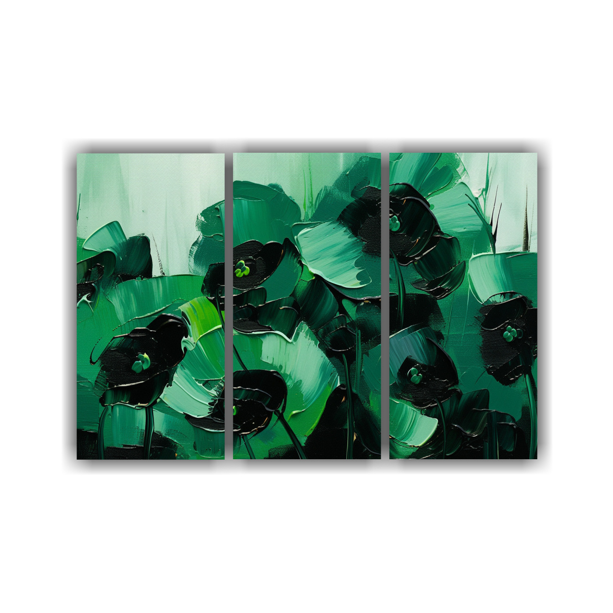 Cuadro Floral Verde Y Negro En Lienzo: Composición Equilibrada - Decocuadros