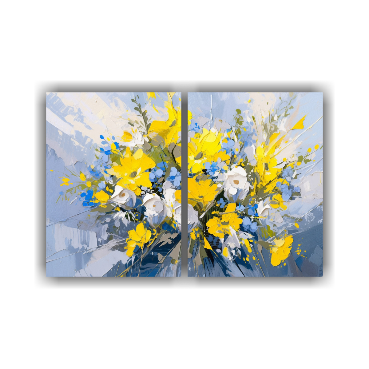 Cuadro Flores Amarillas Y Azules En Lienzo - DecoCuadros