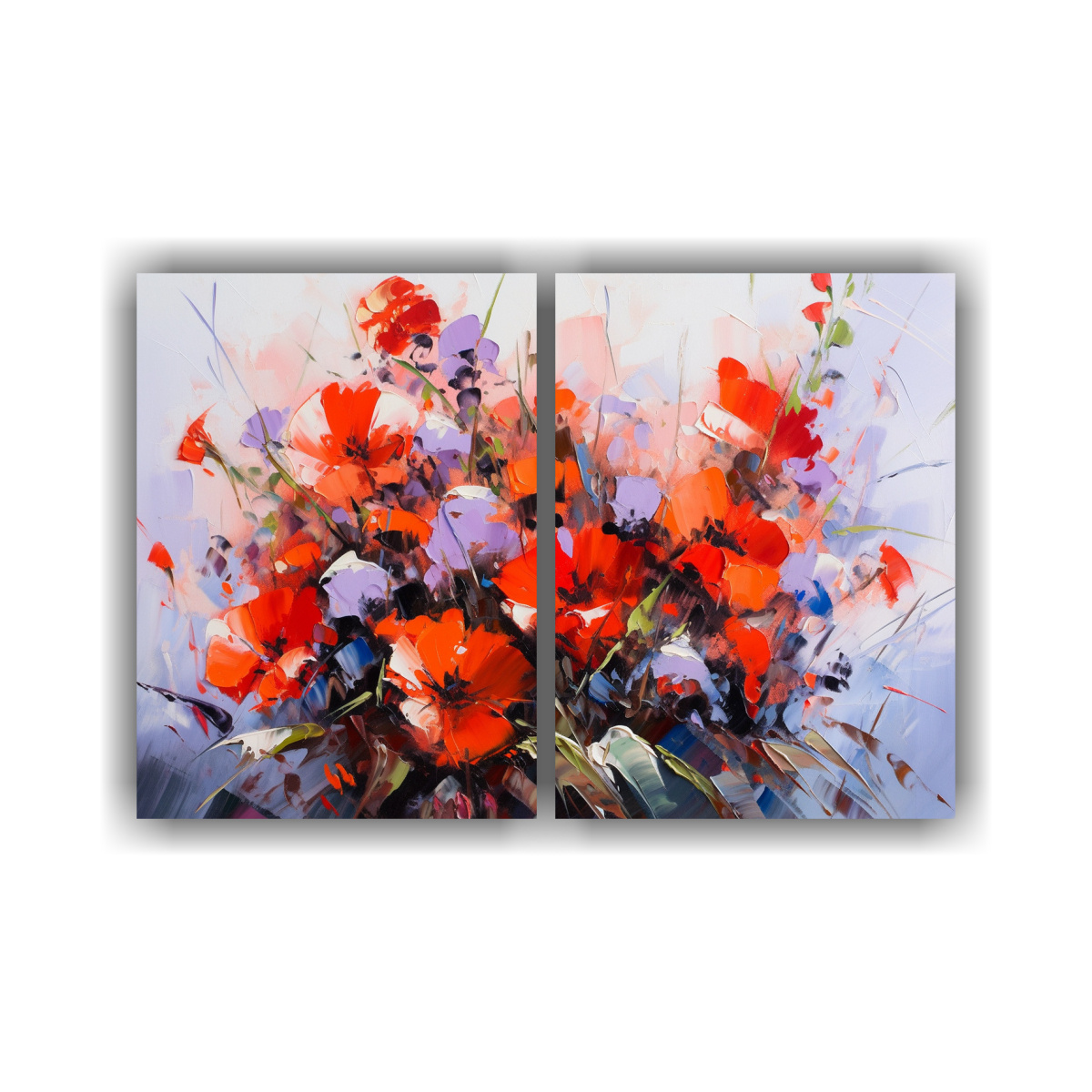 Cuadro Flores Moradas Y Rojas En Bastidor: Texturizado | DecoCuadros