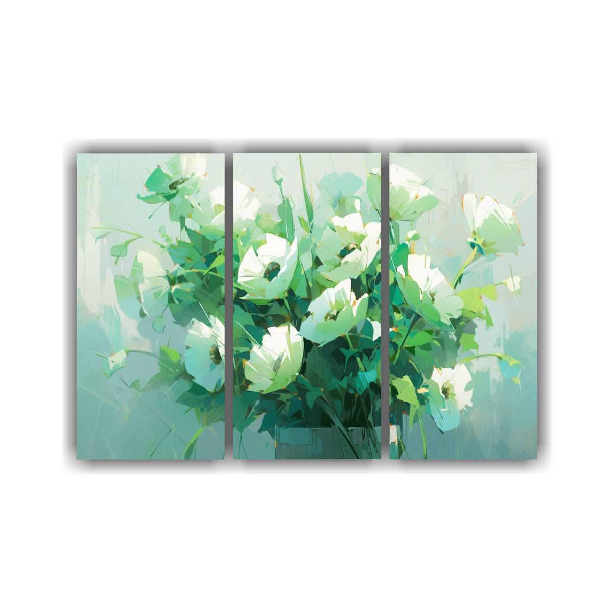 Cuadro Flores Verde Y Turquesa En Lienzo - DecoCuadros