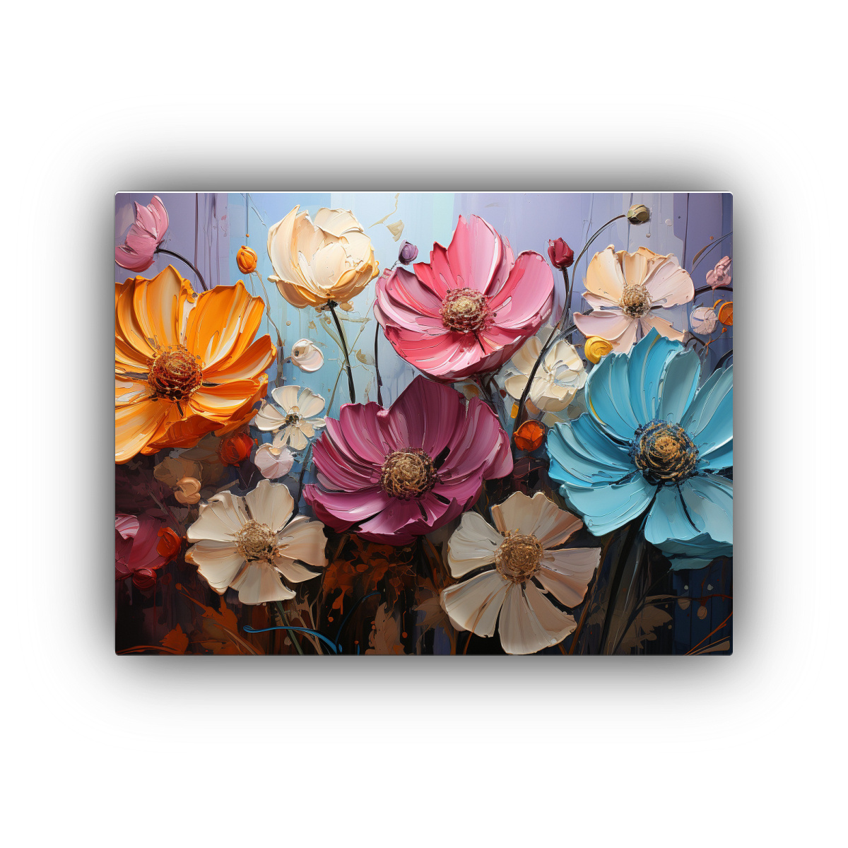 Cuadro Hermoso Arcoíris Flores En Lienzo Estilo De Lluvia - DecoCuadros