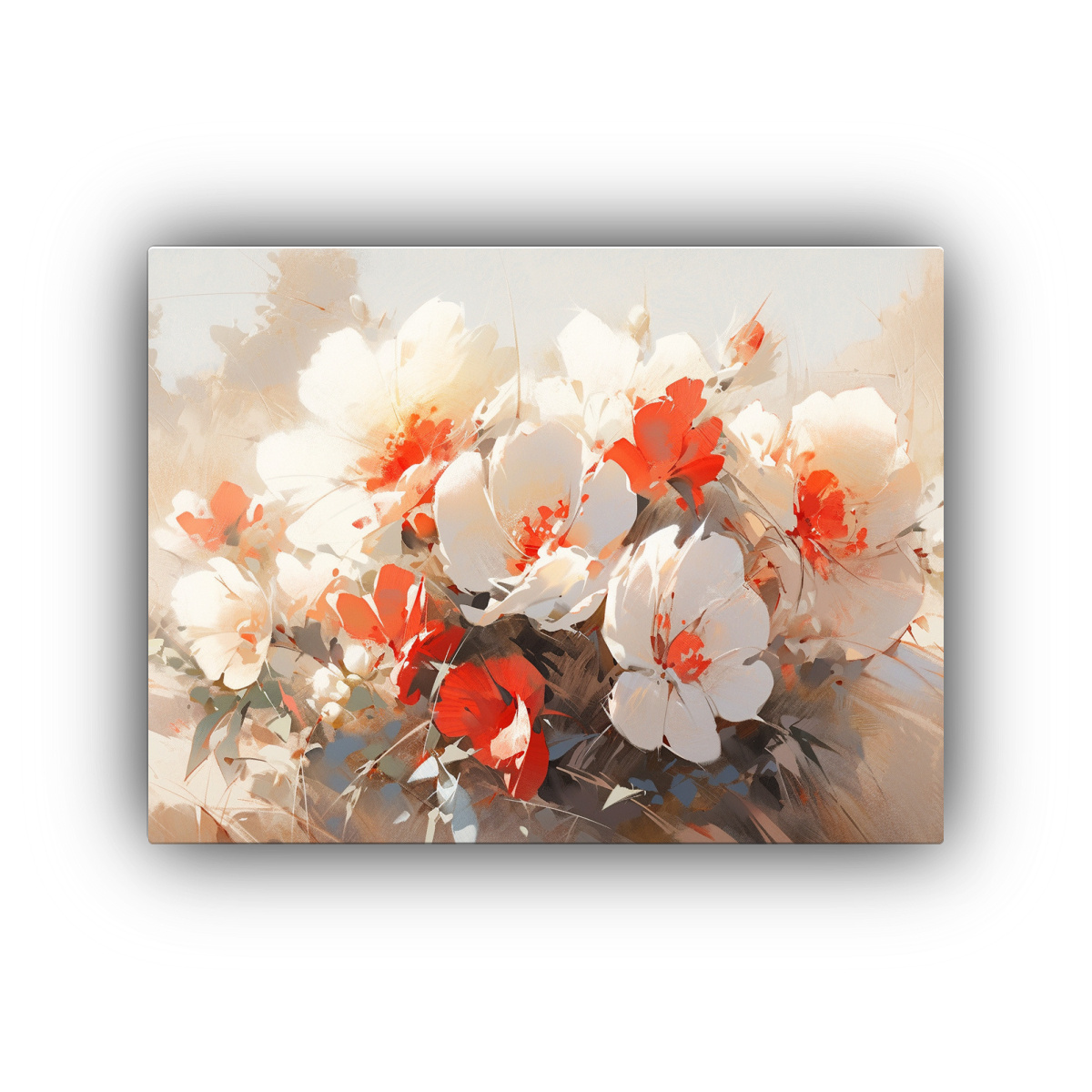 Cuadro Lienzo Composición Blanco Y Rojo Con Flores - DecoCuadros