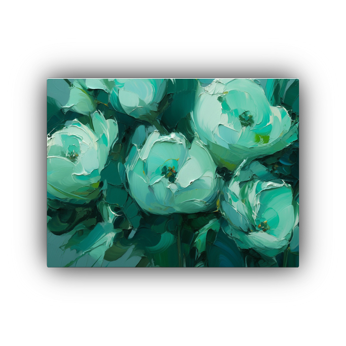 Cuadro Decorativo Flores Verde Y Turquesa - DecoCuadros