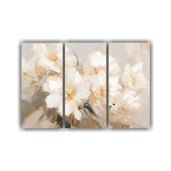 Cuadro Decorativo Flores Blancas Y Doradas En Bastidor - DecoCuadros