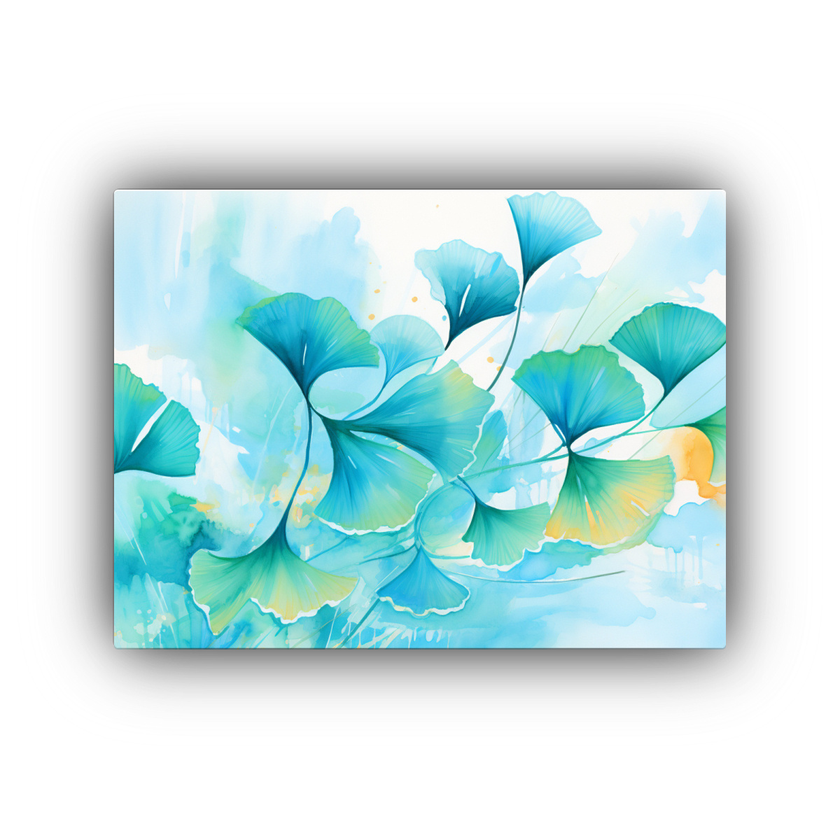 Cuadro Mural De Hojas De Ginkgo En Colores Azul Y Turquesa - DecoCuadros