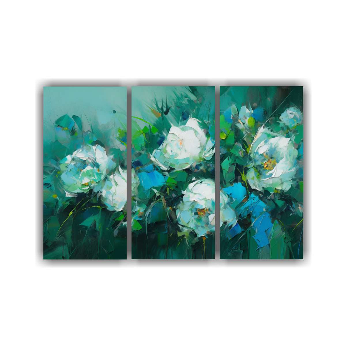 Cuadro Decorativo De Flores En Verde Y Azul - DecoCuadros