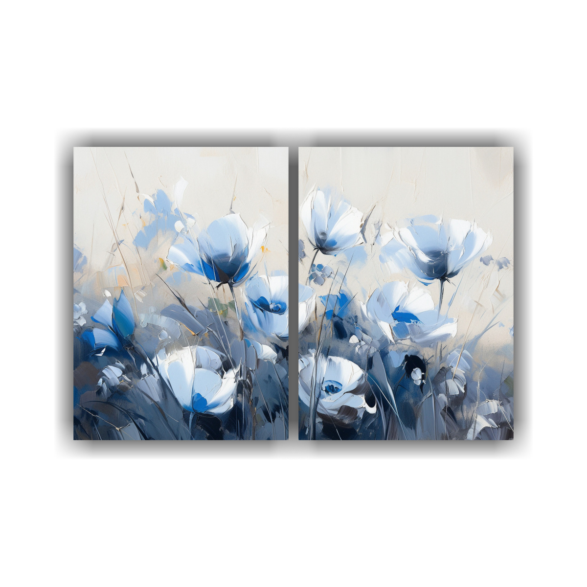 Cuadro Decorativo Surrealista De Flores En Lienzo Blanco Y Azul - Decocuadros