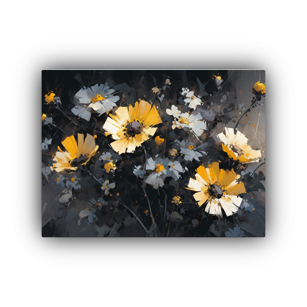 Cuadro Vintage De Flores Amarillas Y Negras En Lienzo - DecoCuadros