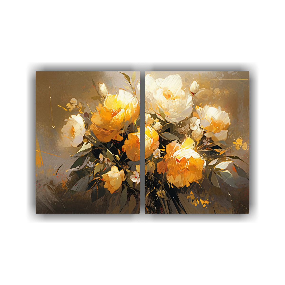 Cuadro De Flores Vintage En Tonos Amarillo Y Dorado - DecoCuadros