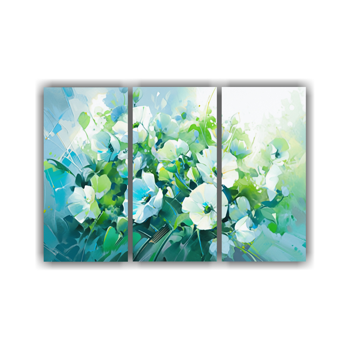 Cuadro De Flores Verde Y Cian En Lienzo - DecoCuadros