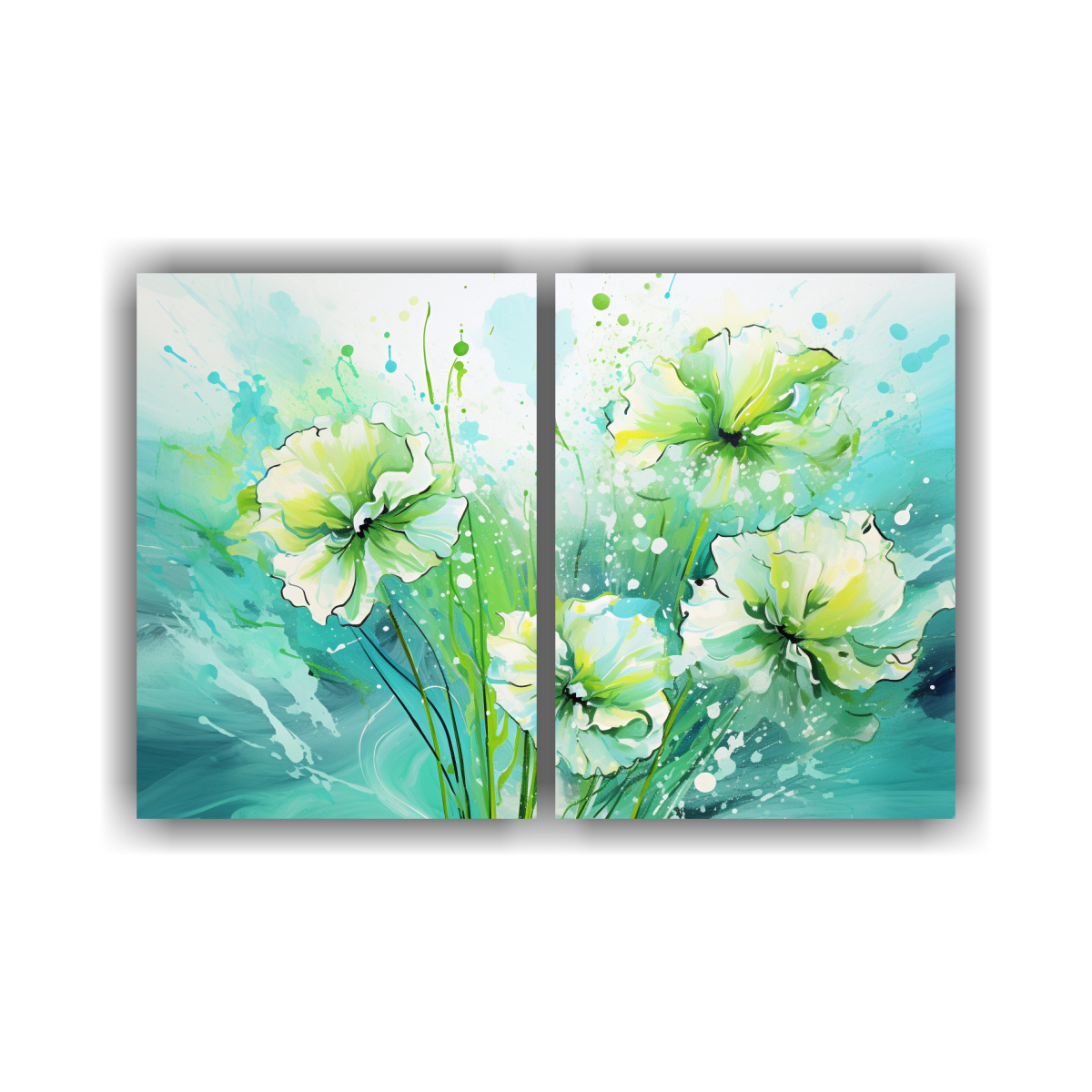Cuadros Abstractos De Flores En Tonos Verde Y Turquesa - DecoCuadros