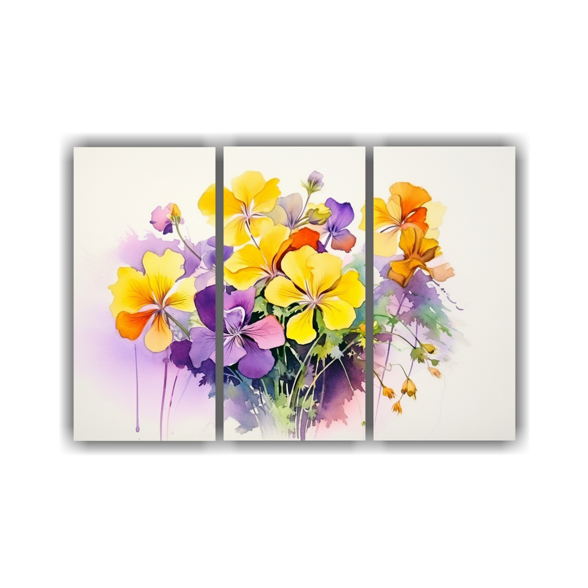 Cuadros Decorativos Abstractos En Amarillo Y Morado - Set De 3 Canvas - Decocuadros