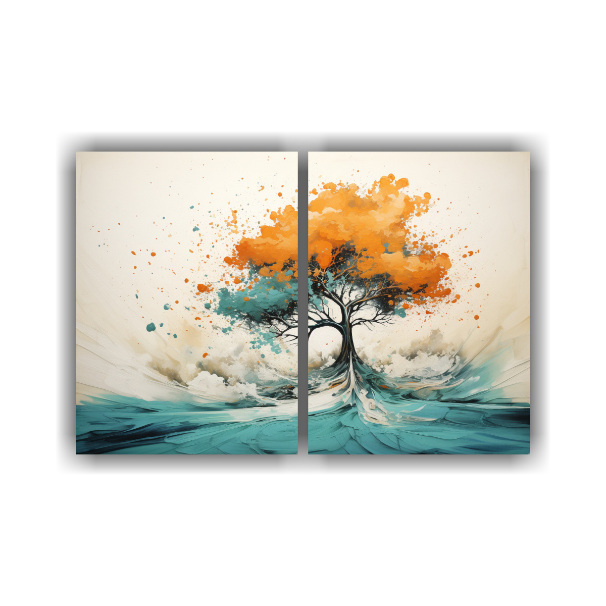 Cuadro Abstracto De Ciprés En Tonos Turquesa Y Naranja - DecoCuadros