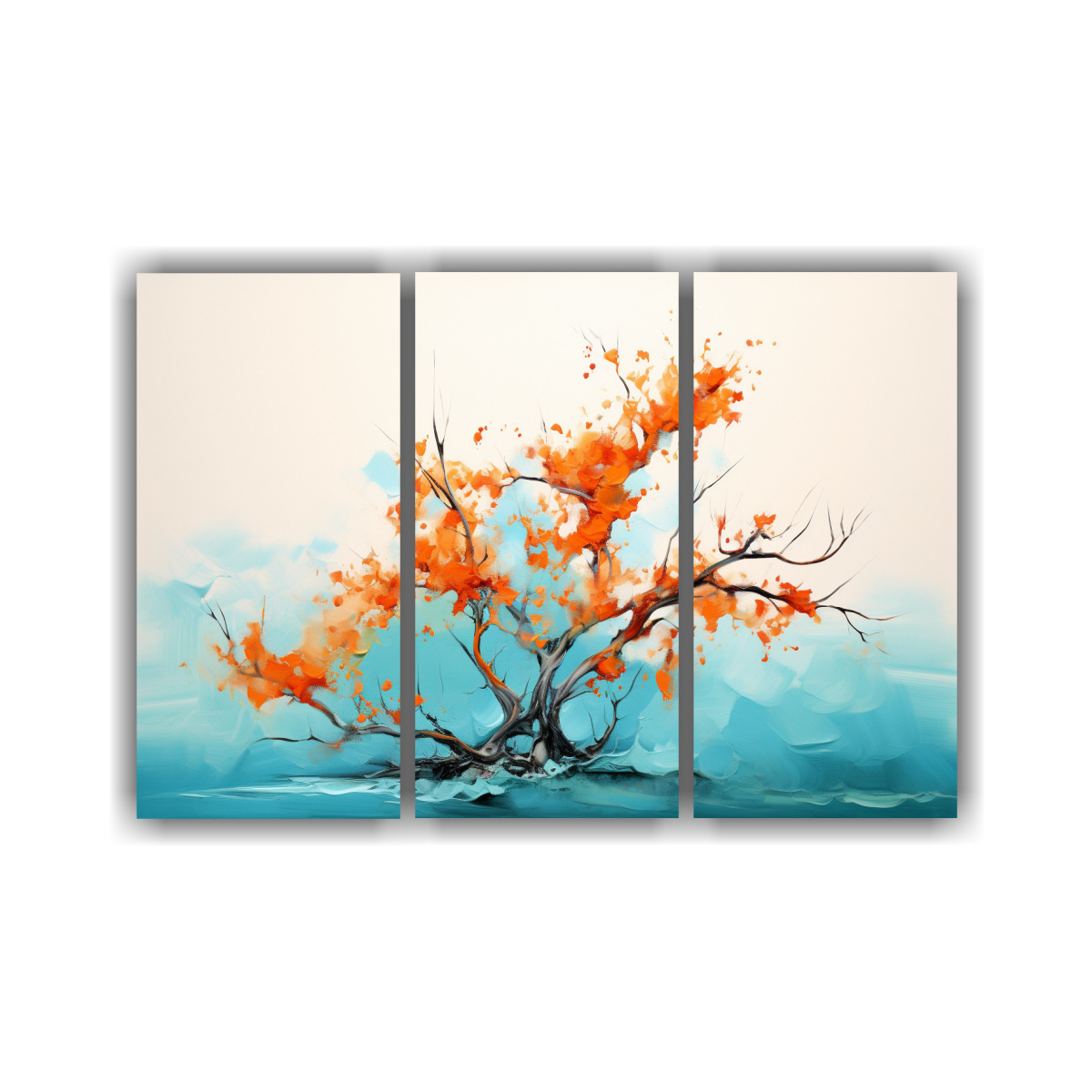 Cuadro Abstracto En Tonos Turquesa Y Naranja - DecoCuadros