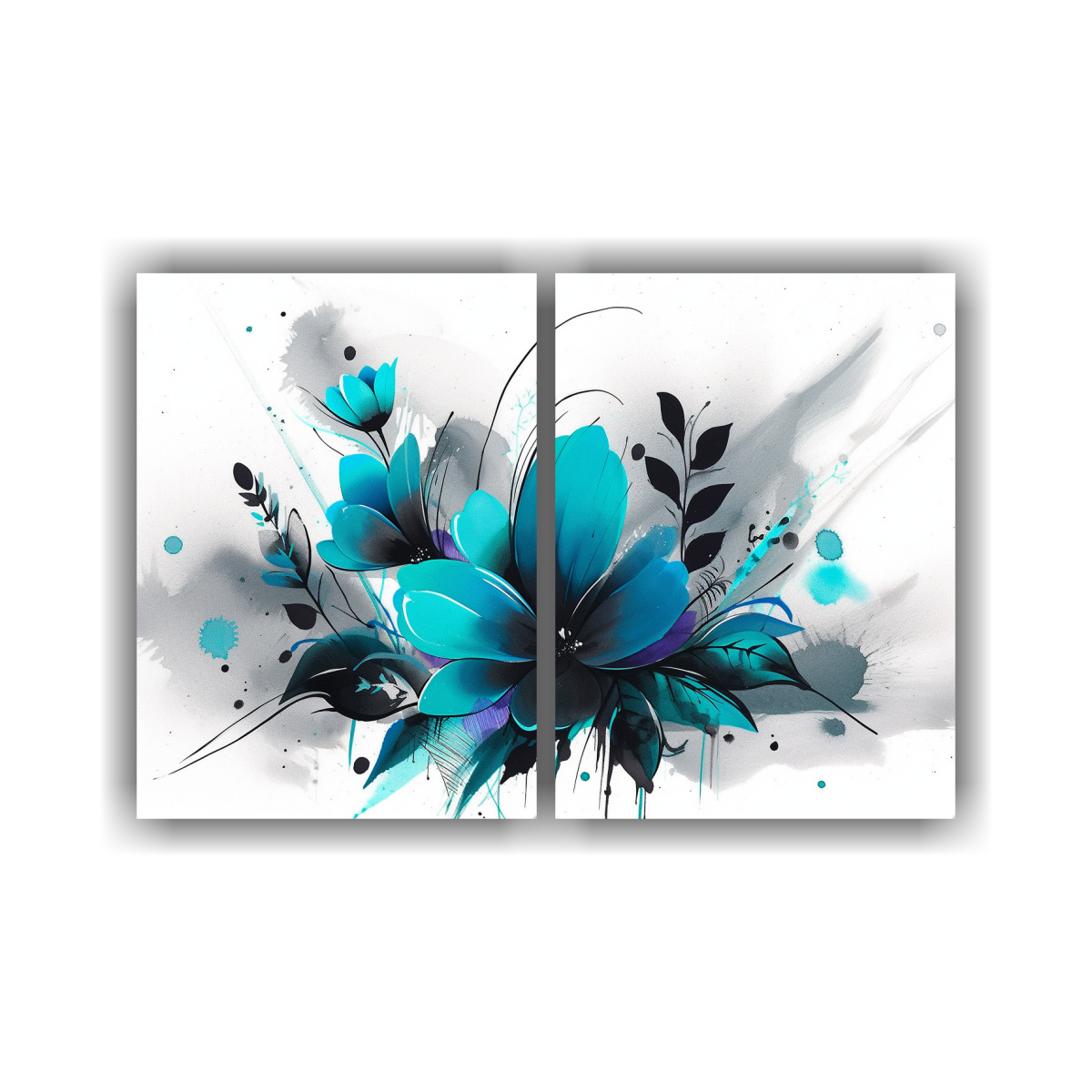 Cuadros Abstracto Simetrico En Turquesa Y Azul Neo-noir | DecoCuadros