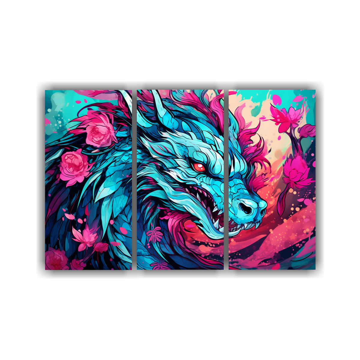 Cuadro Flores De Dragón Rosa Y Turquesa Neonoir En Bastidor - DecoCuadros