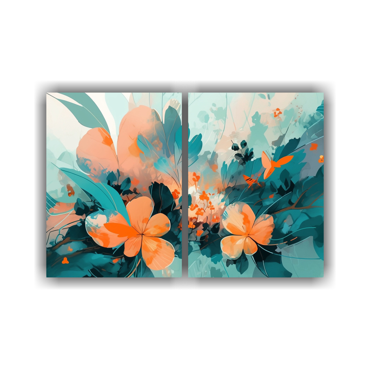 Cuadros Decorativos Simétricos En Turquesa Y Naranja | DecoCuadros