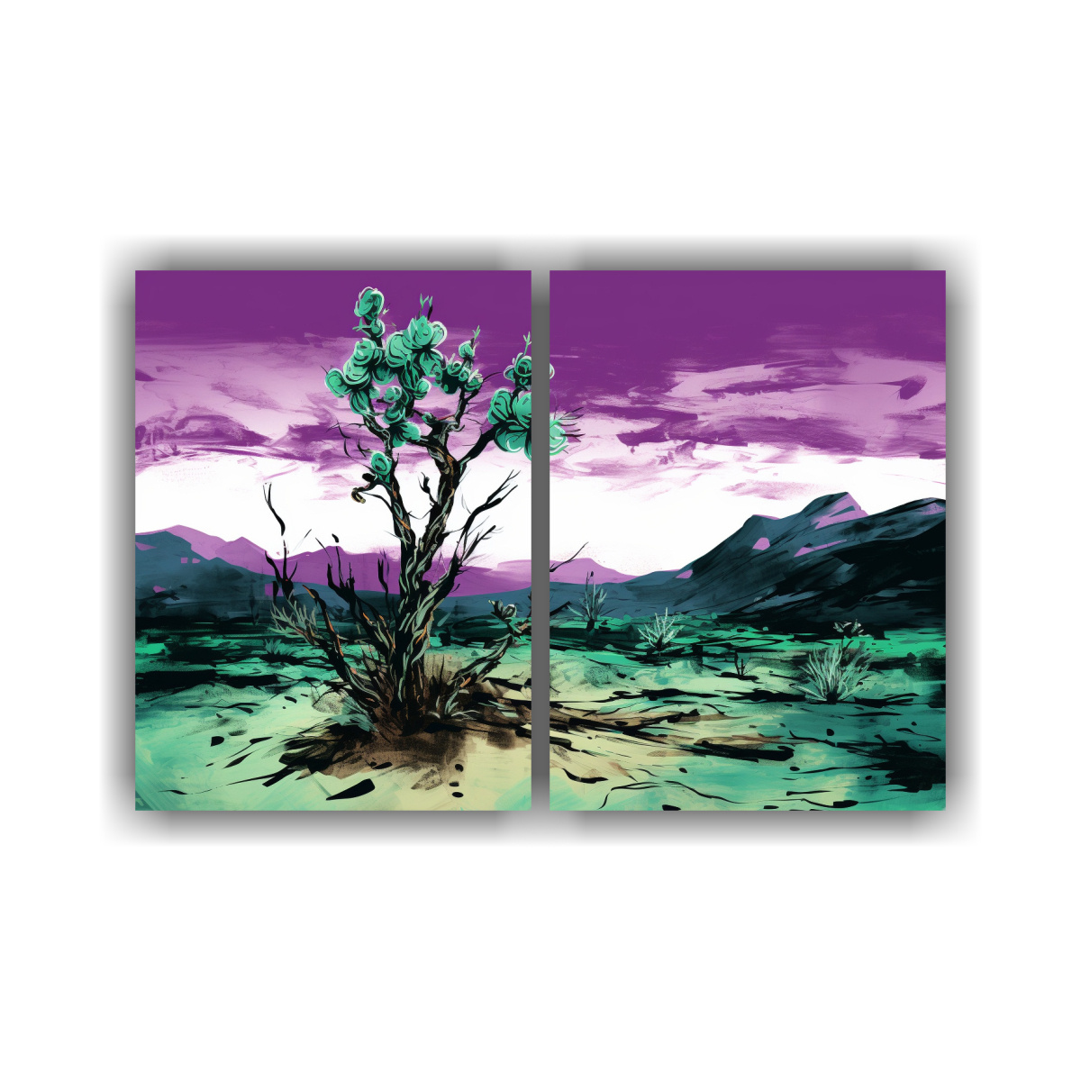 Cuadro Decorativo De Joshua Tree En Colores Verde Y Morado - DecoCuadros