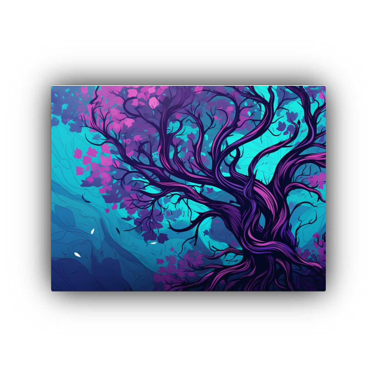 Cuadro Abstracto De árbol De Baniano En Colores Púrpura Y Turquesa - DecoCuadros