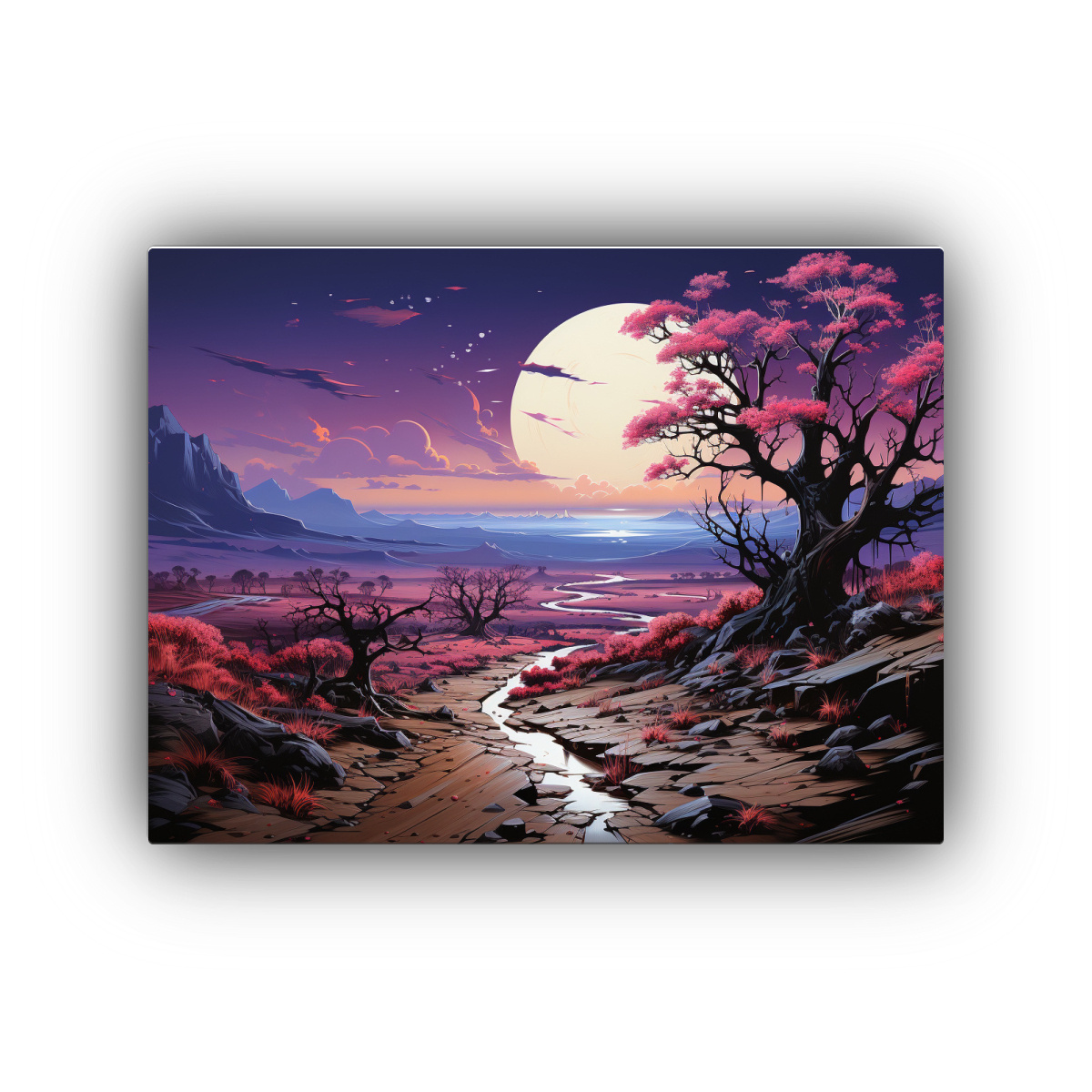 Cuadro Decorativo Escenario Joshua Tree En Colores Morados Y Negros - Decocuadros