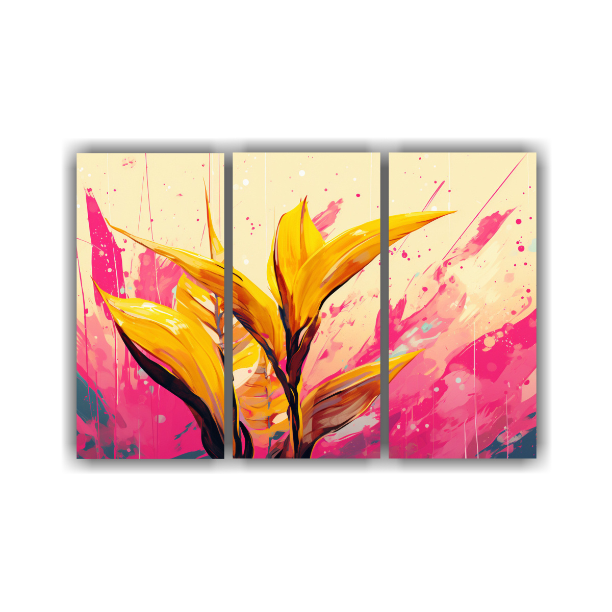 Tríptico Heliconia En Amarillo Y Rosa - Cuadros Decorativos - Decocuadros