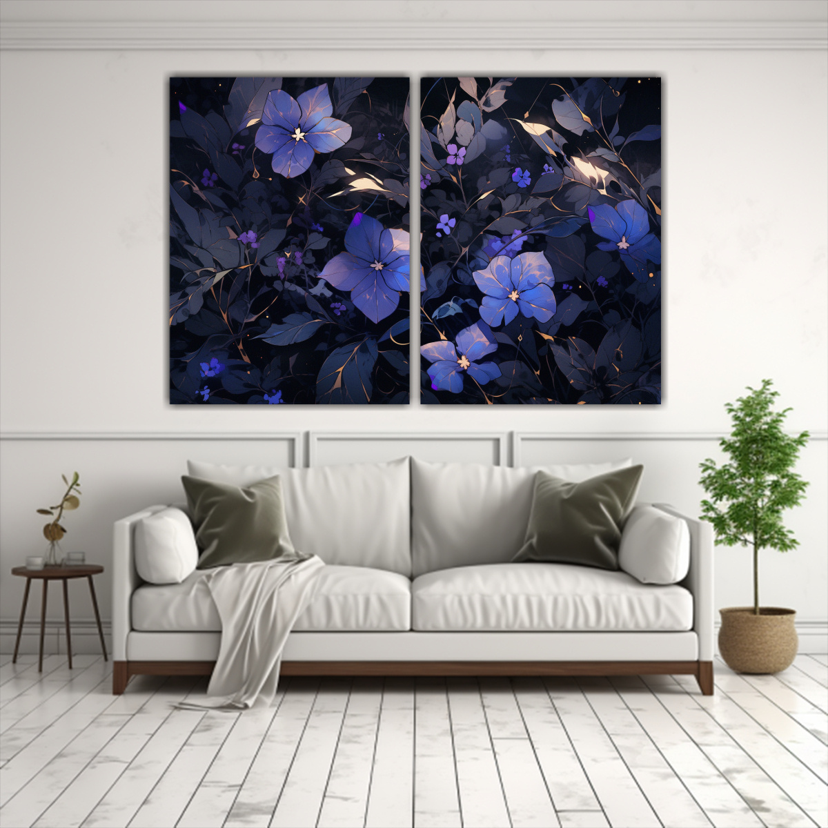 Cuadro Decorativo Floral Neonoir En Tonos Morado Y Azul - Decocuadros
