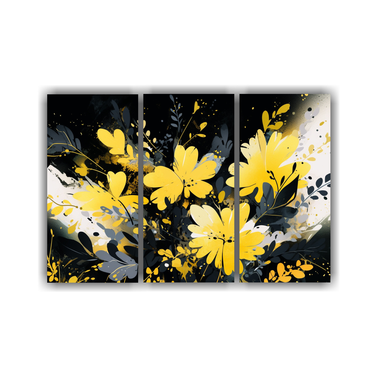 Cuadro Decorativo Tres Lienzos Galería Amarillo Y Negro - DecoCuadros