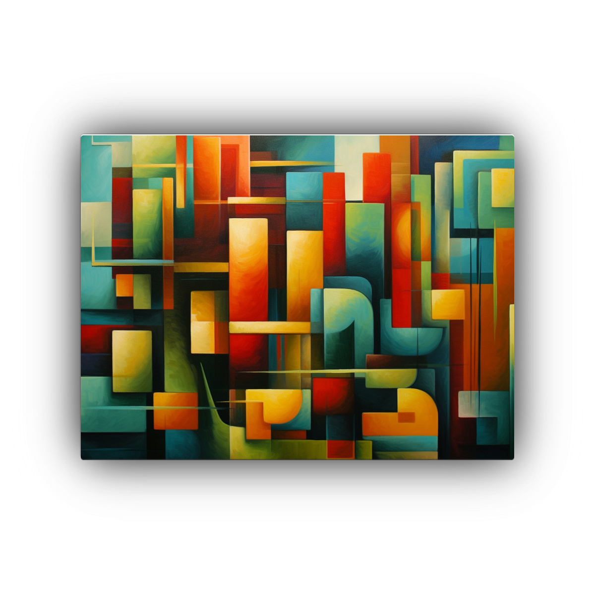 Cuadro Abstracto De Líneas Finas En Rojo, Verde Y Amarillo - DecoCuadros