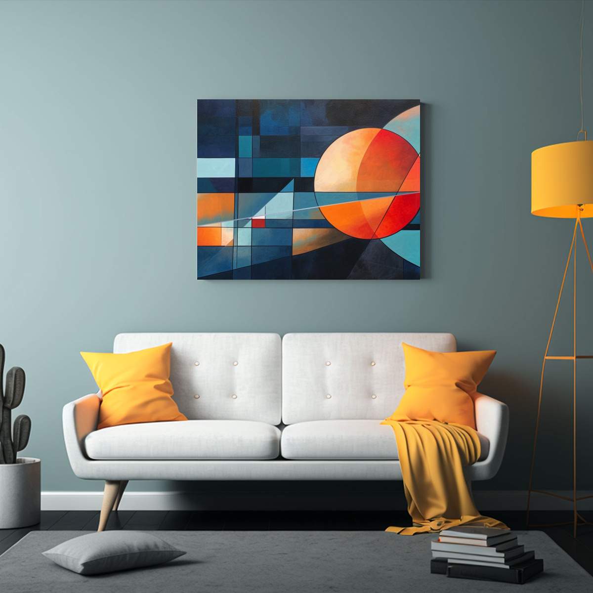 Cuadro Abstracto Geométrico En Vidrio, Tonos Vintage, Tritono - DecoCuadros