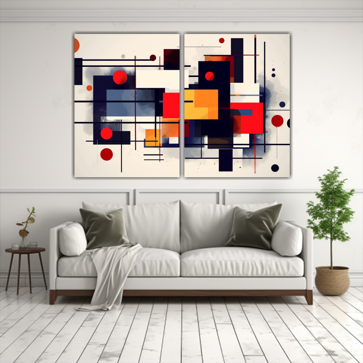 Cuadro Geométrico Estilo Pi: Elegancia En Azul Marino Y Beige - Decocuadros