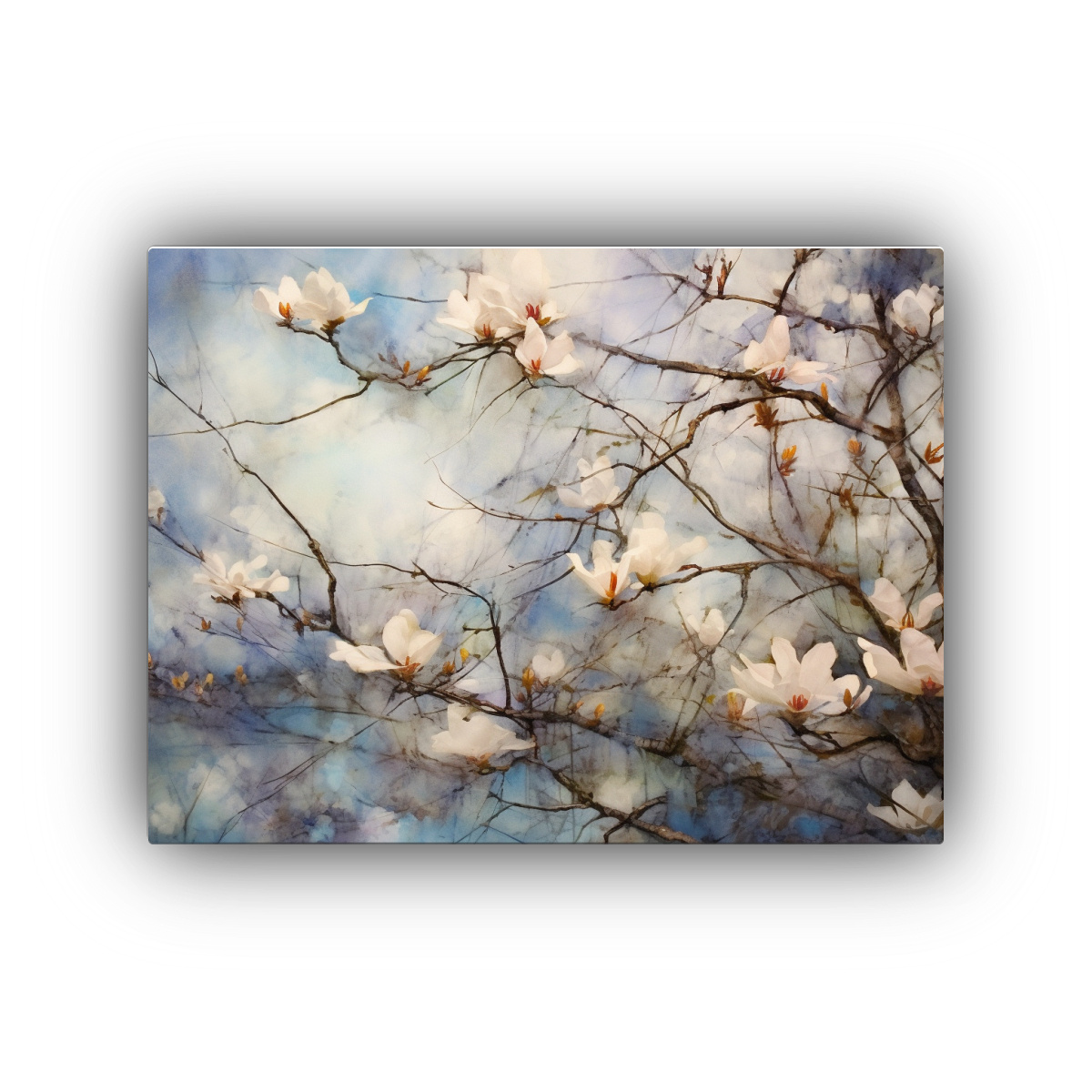 Cuadro Lienzo Naturaleza Viva Personas Magnolias Flores Azules Acuarela - DecoCuadros