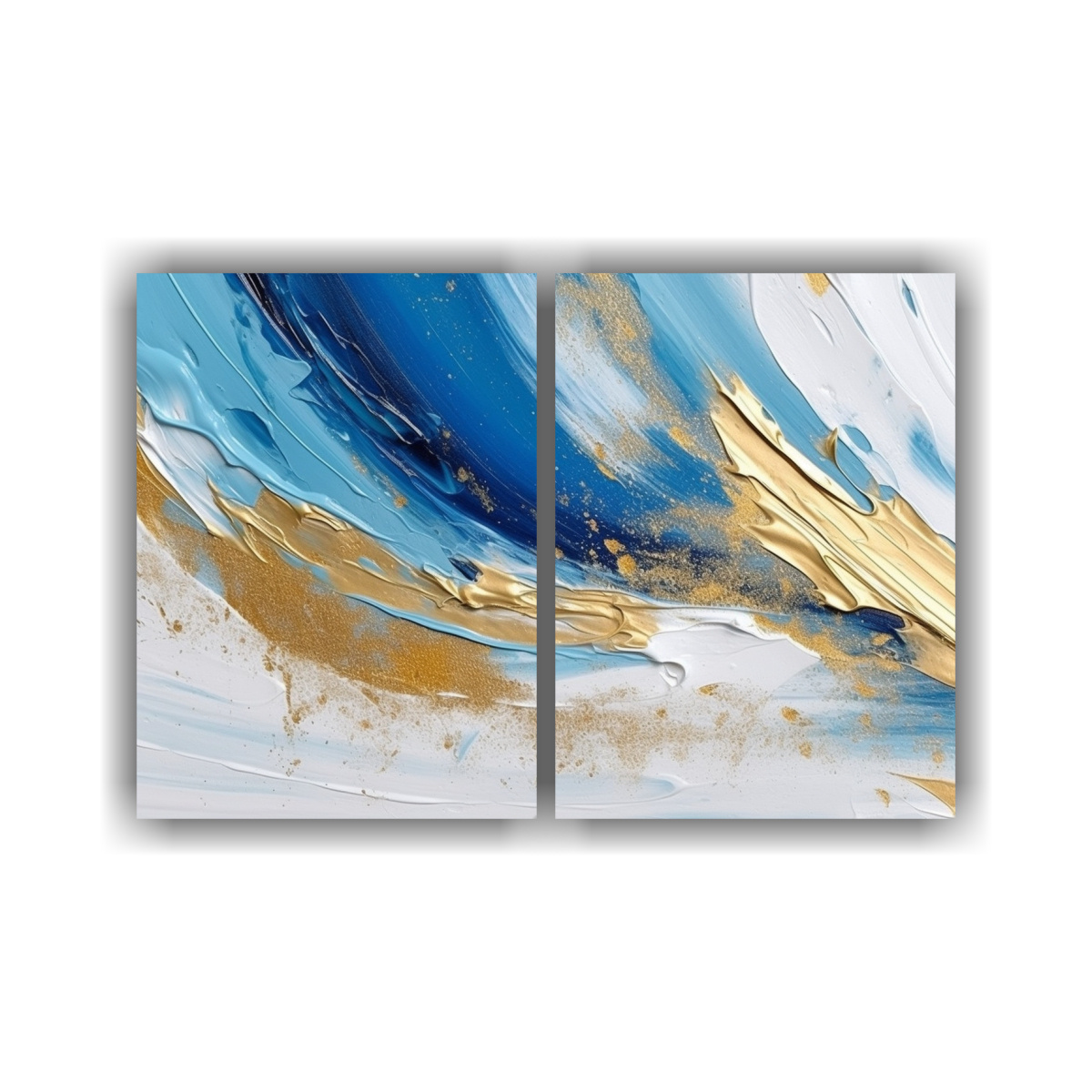 Cuadros Abstractos En Tonos Azul, Blanco Y Dorado - DecoCuadros