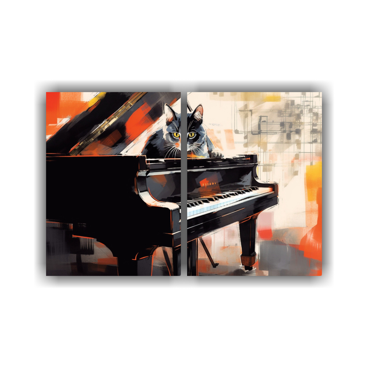 Cuadros Decorativos Con Motivo De Gato Tocando El Piano - Set 2 Cuadros ...