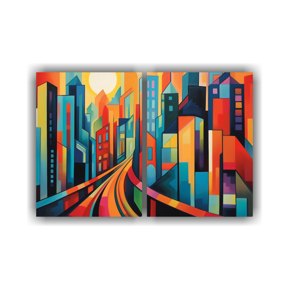 Cuadros Modernos: Ciudad Vibrante Con Líneas Audaces En DecoCuadros