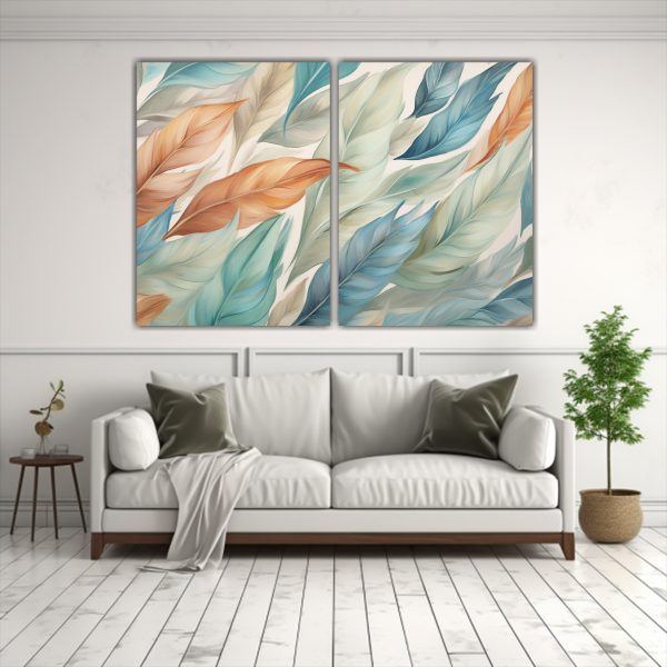 Conjunto Cuadros Canvas Fondo Hojas Pintadas Sutilmente - DecoCuadros