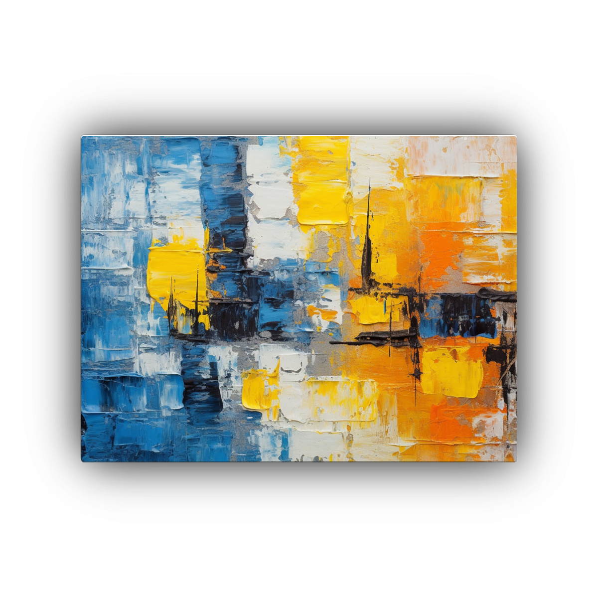 Cuadro Abstracto En Amarillo, Azul Y Naranja - DecoCuadros