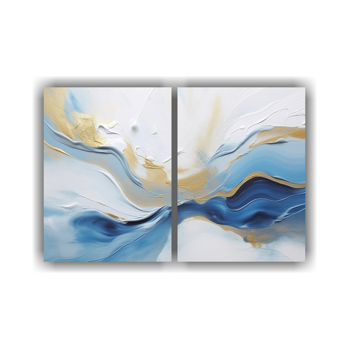 Cuadro Abstracto Azul Y Blanco Con Detalles Dorados En Bastidor ...