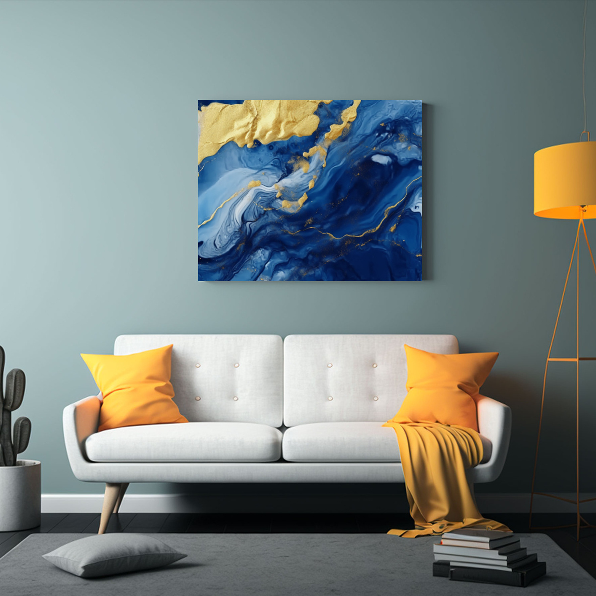 Cuadro Decorativo Abstracto De Lujo En Tonos De Azul Y Oro - Decocuadros