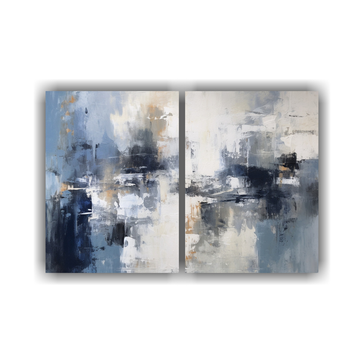 Cuadro Abstracto Estilo óleo Con Elementos Impresionistas En Azul Y Gris - Decocuadros