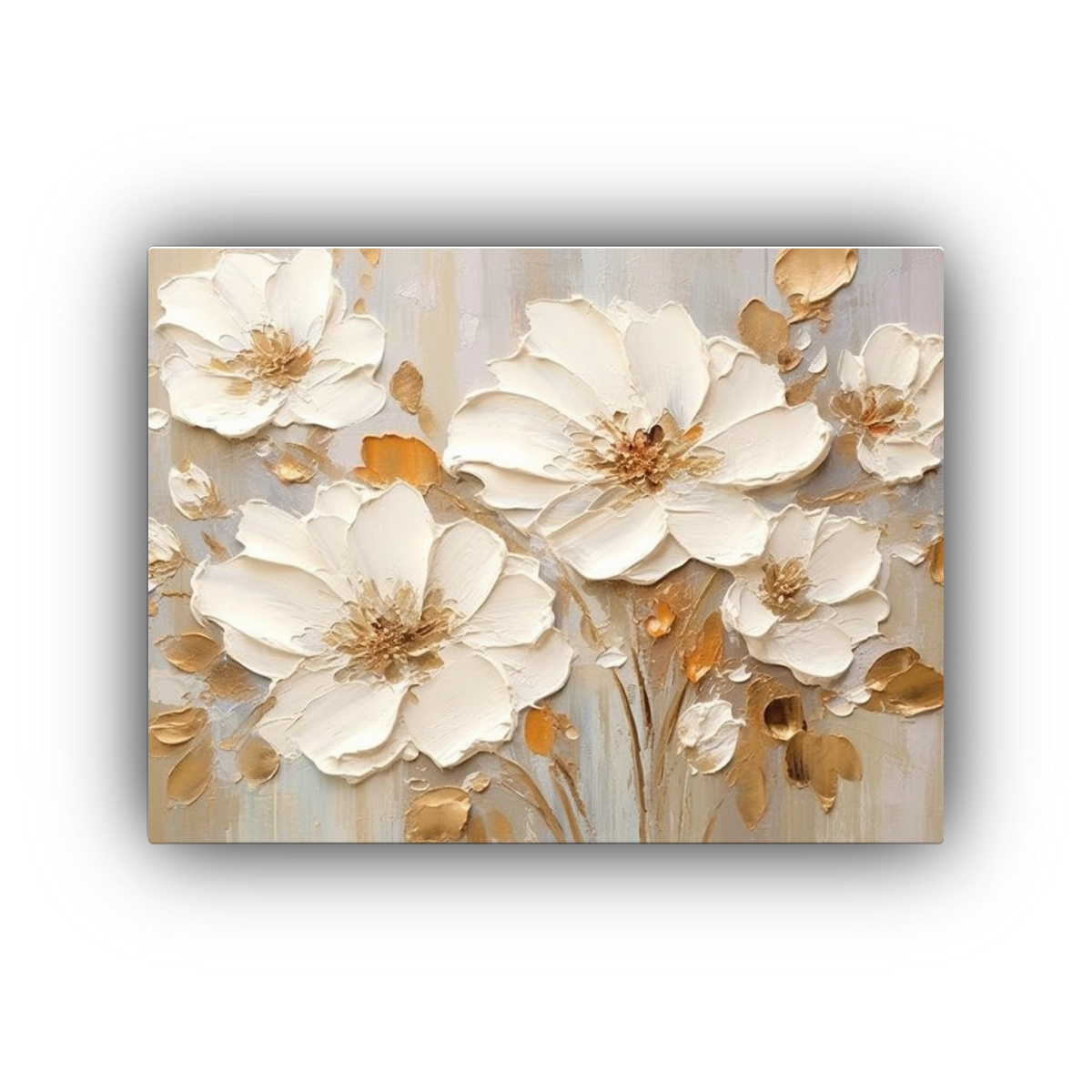 Cuadro De Flores Blancas Y Doradas En Movimiento - DecoCuadros