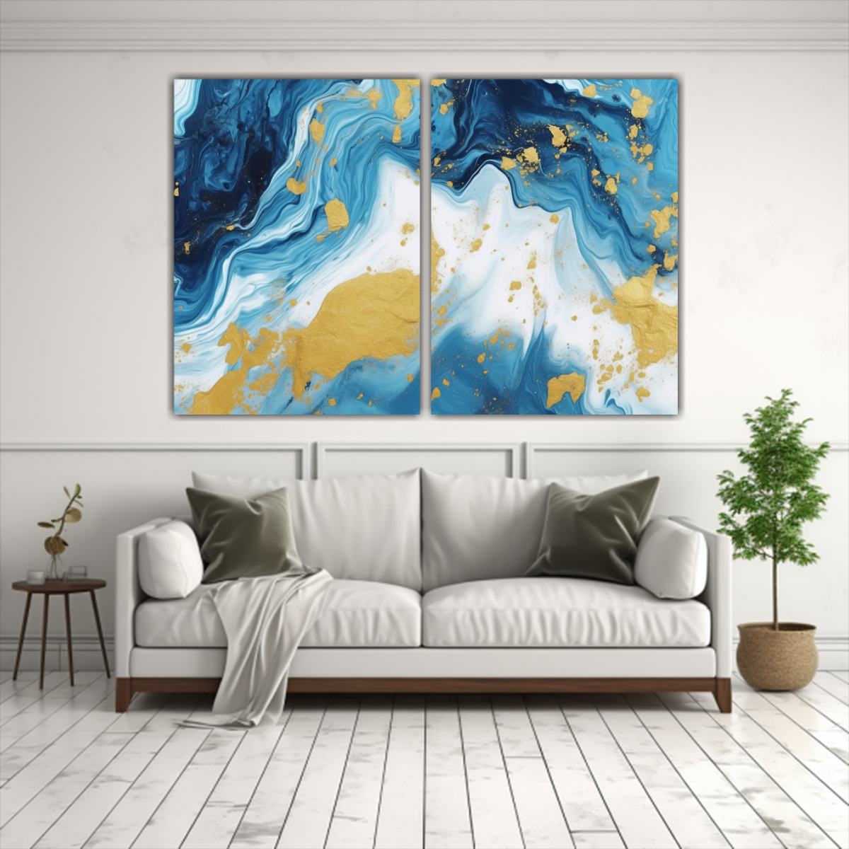 Cuadros Abstractos Estética Mármol Dorado Y Azul - DecoCuadros