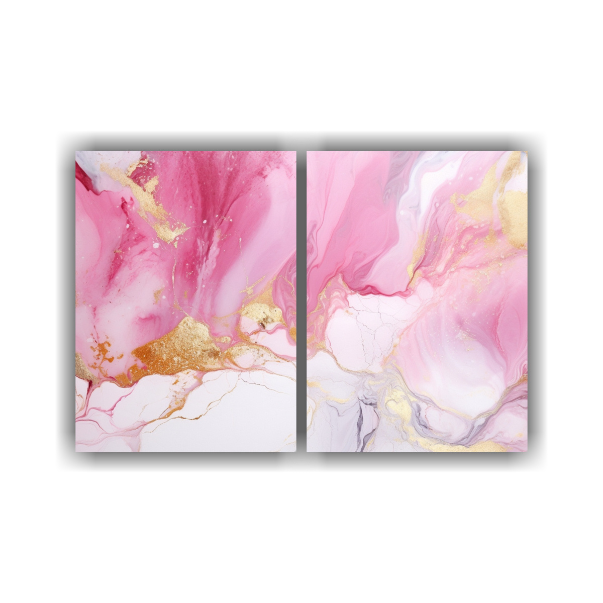 Cuadro Abstracto En Mármol Rosa, Blanco Y Dorado - DecoCuadros