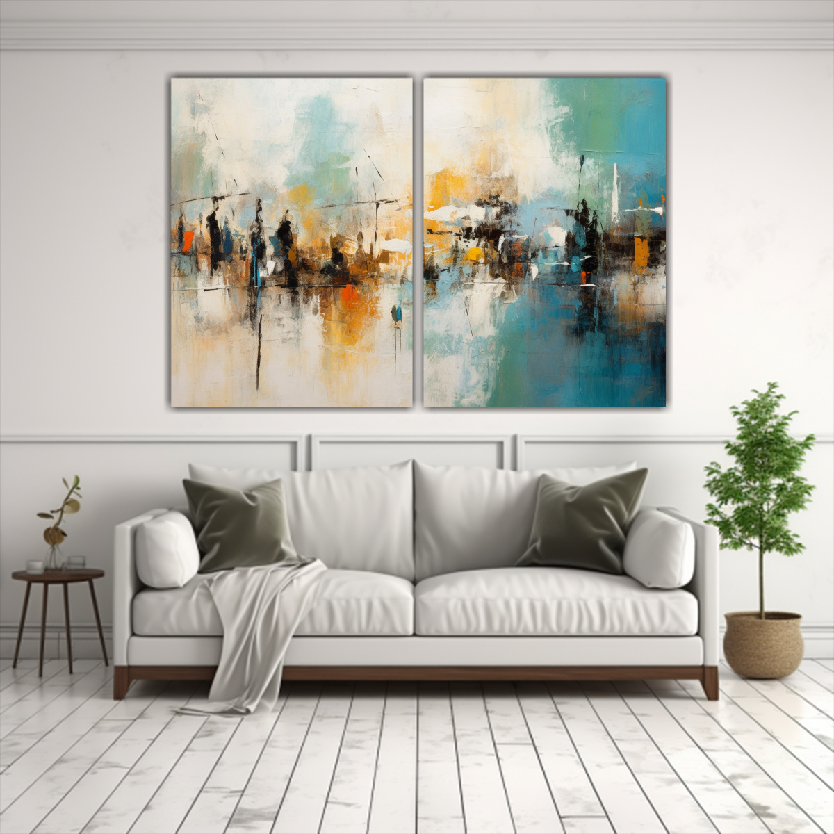 Cuadro Abstracto De Expedición Luminosa En Dos Lienzos Vintage ...