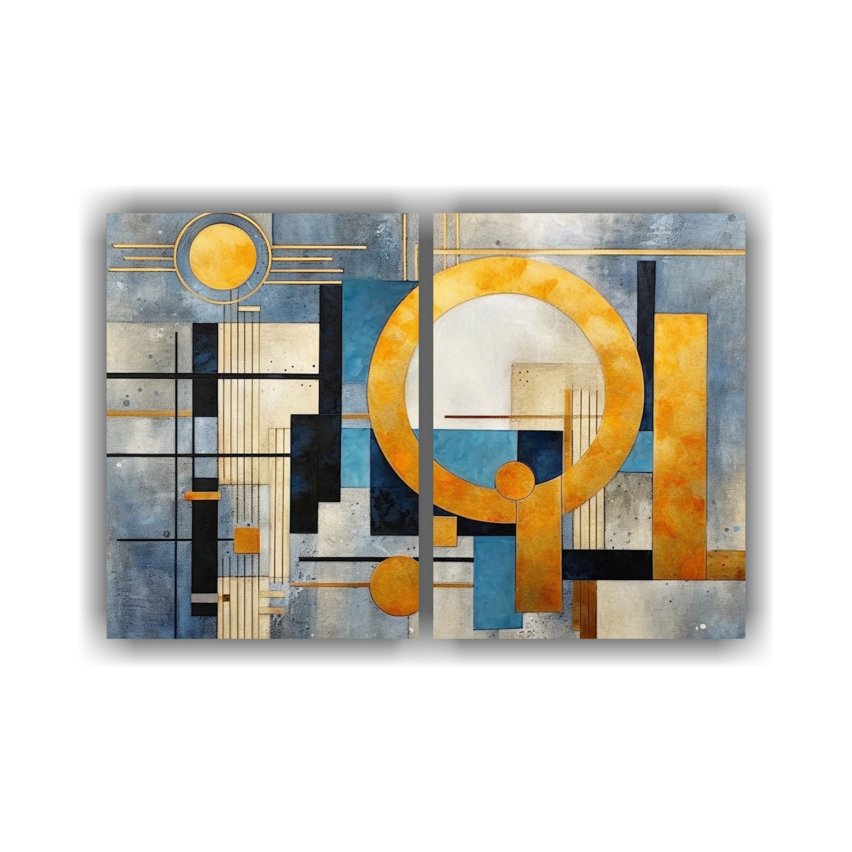 Cuadro Abstracto Geométrico Oro Azul Gris - Compra Online - Decocuadros