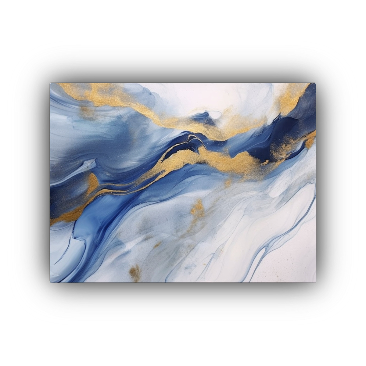 Cuadro Abstracto En Tinta Blanco Azul Oro - DecoCuadros