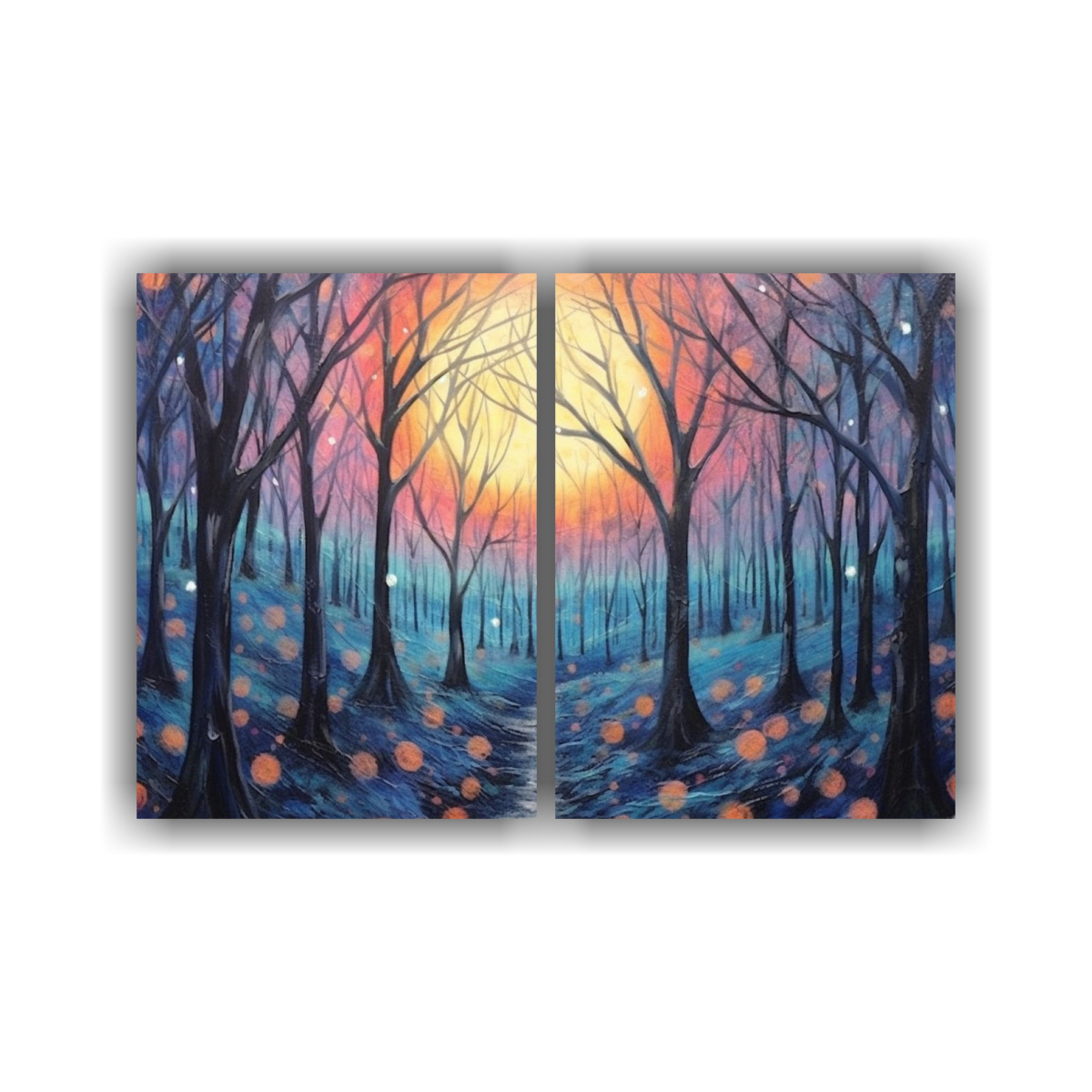 Cuadro Decorativo De Bosque Encantado Bajo La Luna Llena - DecoCuadros