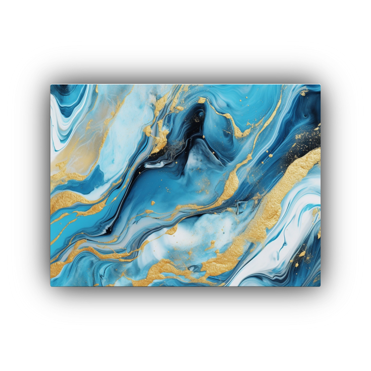 Cuadro Decorativo En Mármol Azul Y Dorado Con Líneas Doradas - DecoCuadros