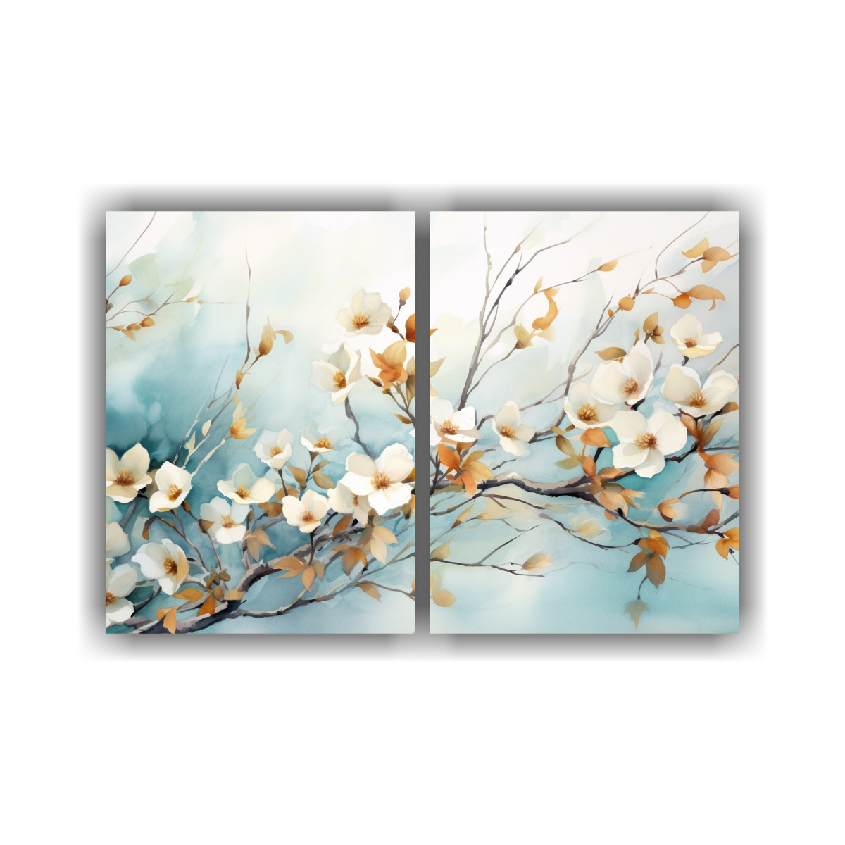 Cuadro Decorativo Ramas De Flores De Cornejo Acuarela En Tonos Pastel - DecoCuadros