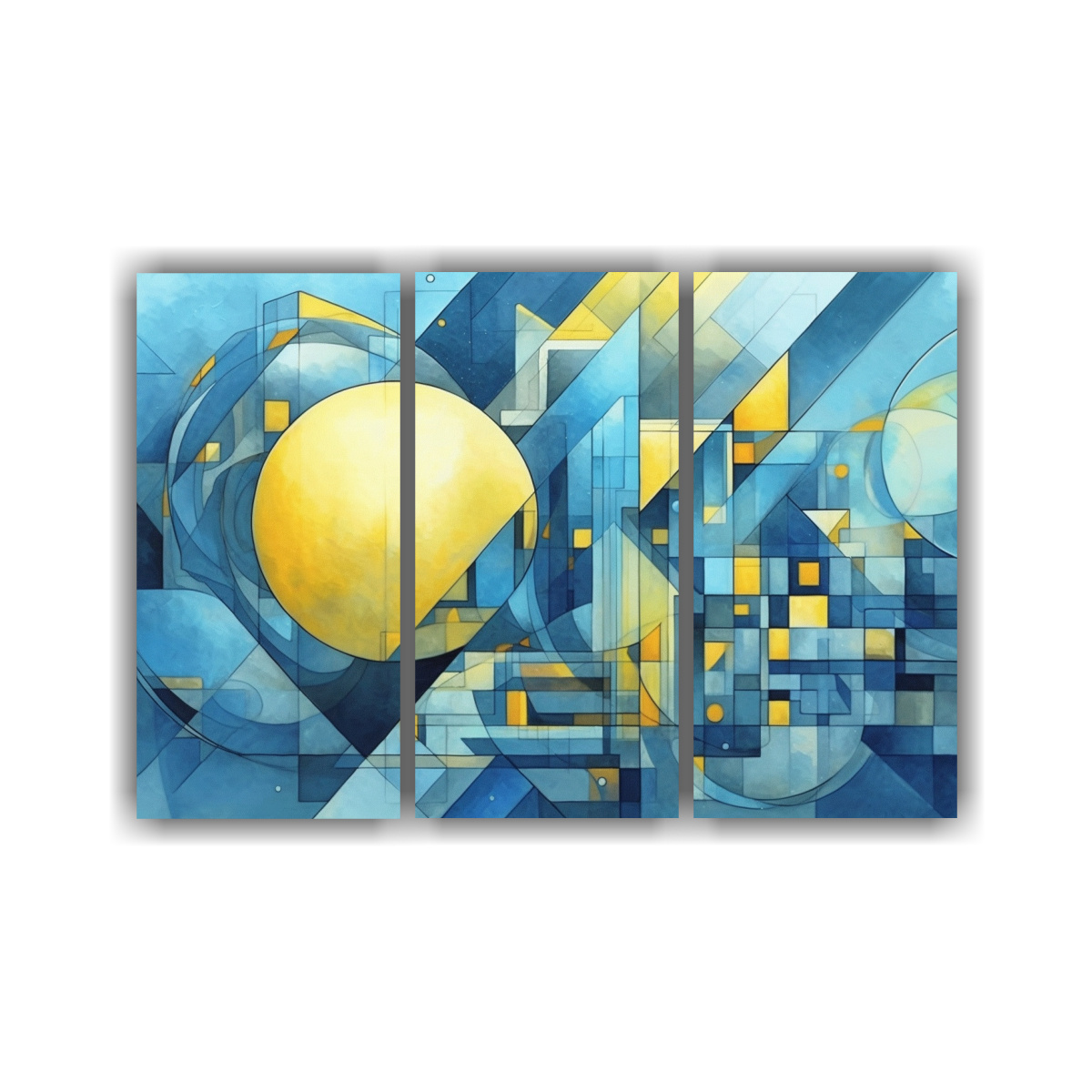 Cuadro De Arte Geométrico En Azul Y Amarillo - DecoCuadros